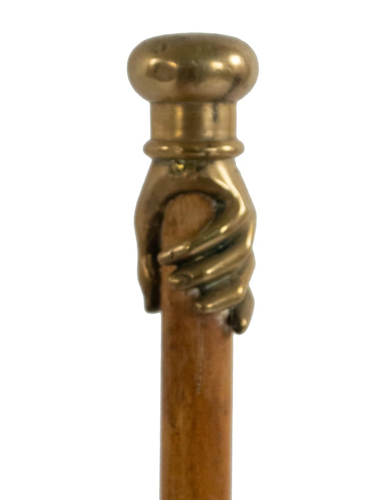 English Victorian Style Wood and Bronze Cane with Hand For Sale at 1stDibs