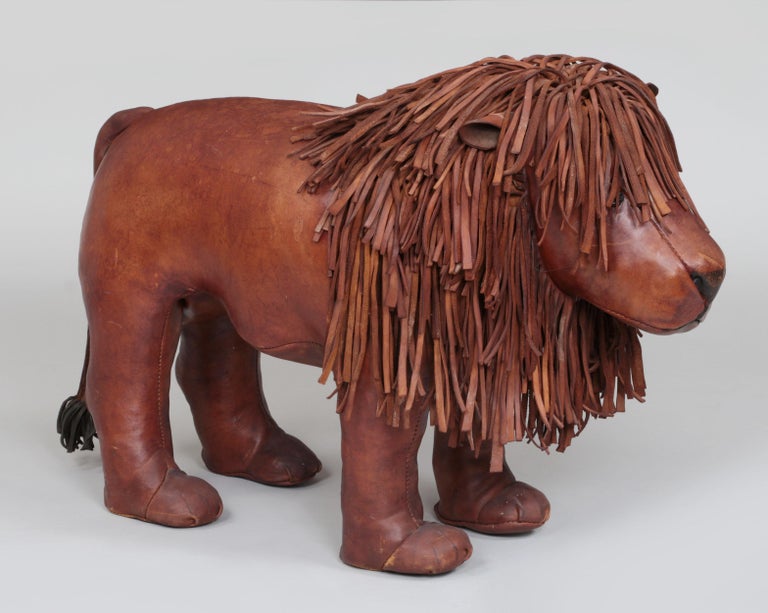 English Vintage Large Leather Golden Lion Foot Stool, Dimitri Omersa at ...