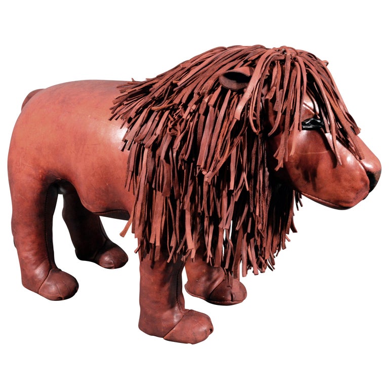 English Vintage Large Leather Golden Lion Foot Stool, Dimitri Omersa at ...