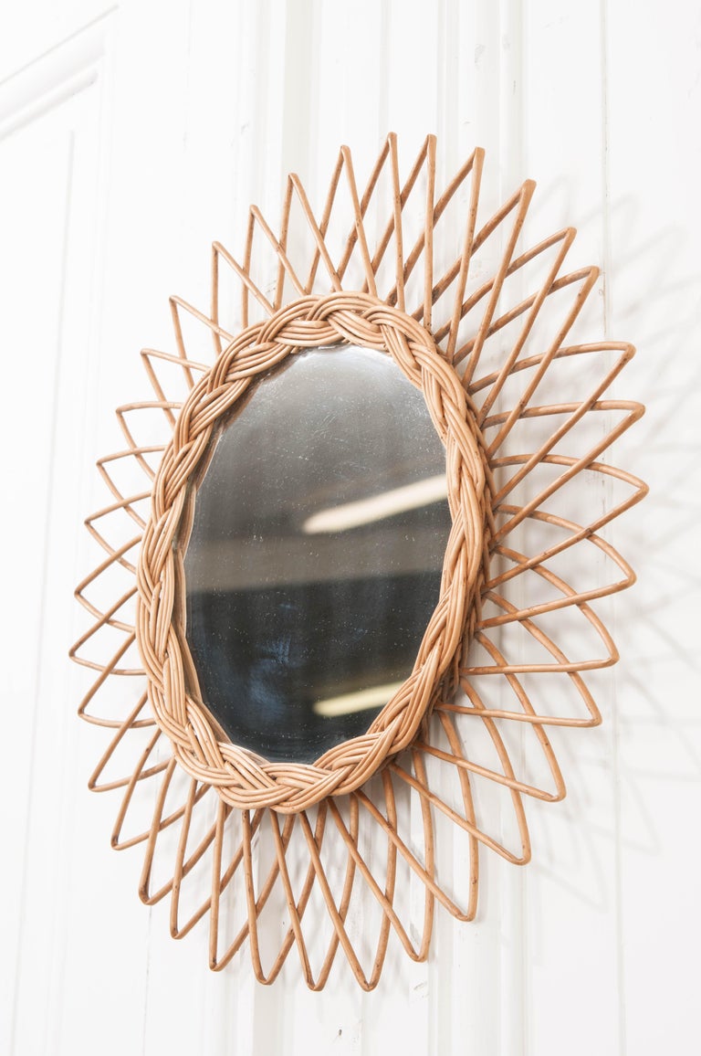 English Vintage Rattan Sunburst Mirror at 1stDibs