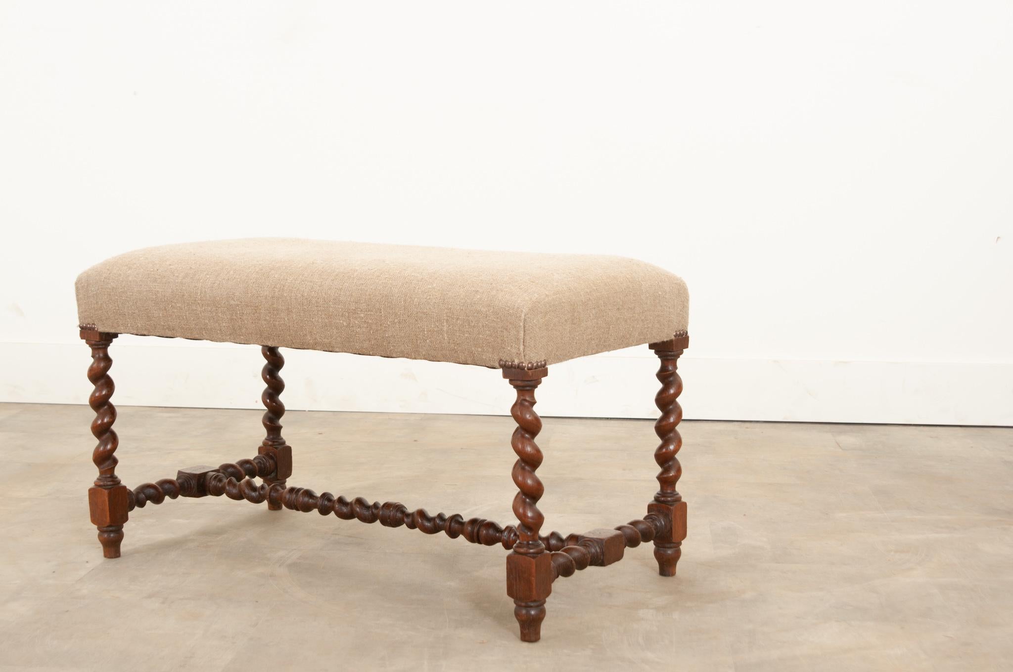 English Walnut Barley Twist Bench at 1stDibs