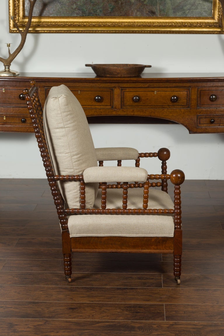 English Walnut Bobbin Armchair with New Upholstery and Casters, circa ...