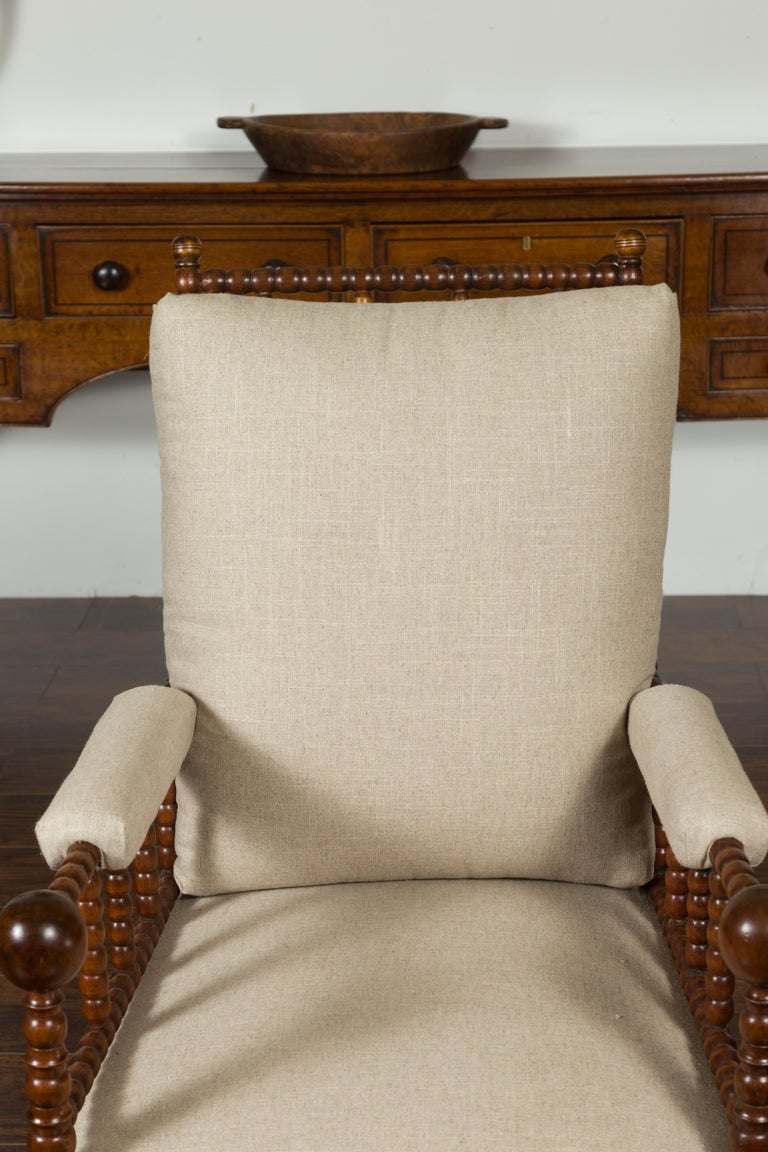 English Walnut Bobbin Armchair with New Upholstery and Casters, circa ...