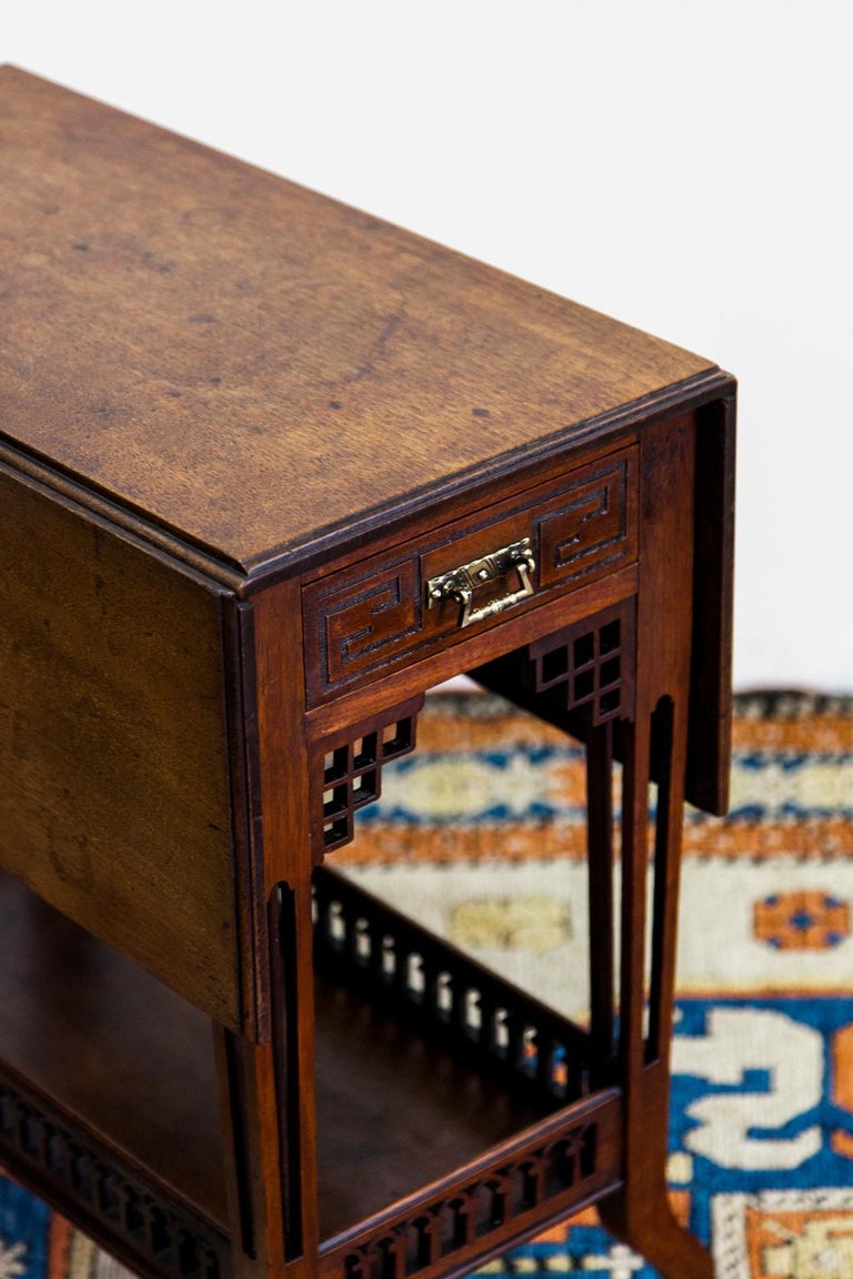 English Walnut Fretwork Gallery Drop Leaf Table For Sale at 1stDibs