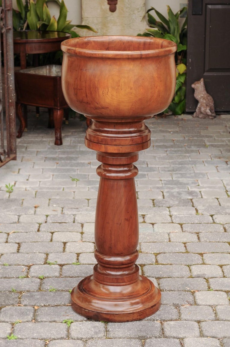 English Walnut Treenware Bowl Resting on Turned Pedestal, circa 1880 ...
