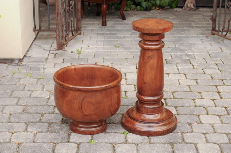 English Walnut Treenware Bowl Resting on Turned Pedestal, circa 1880 ...