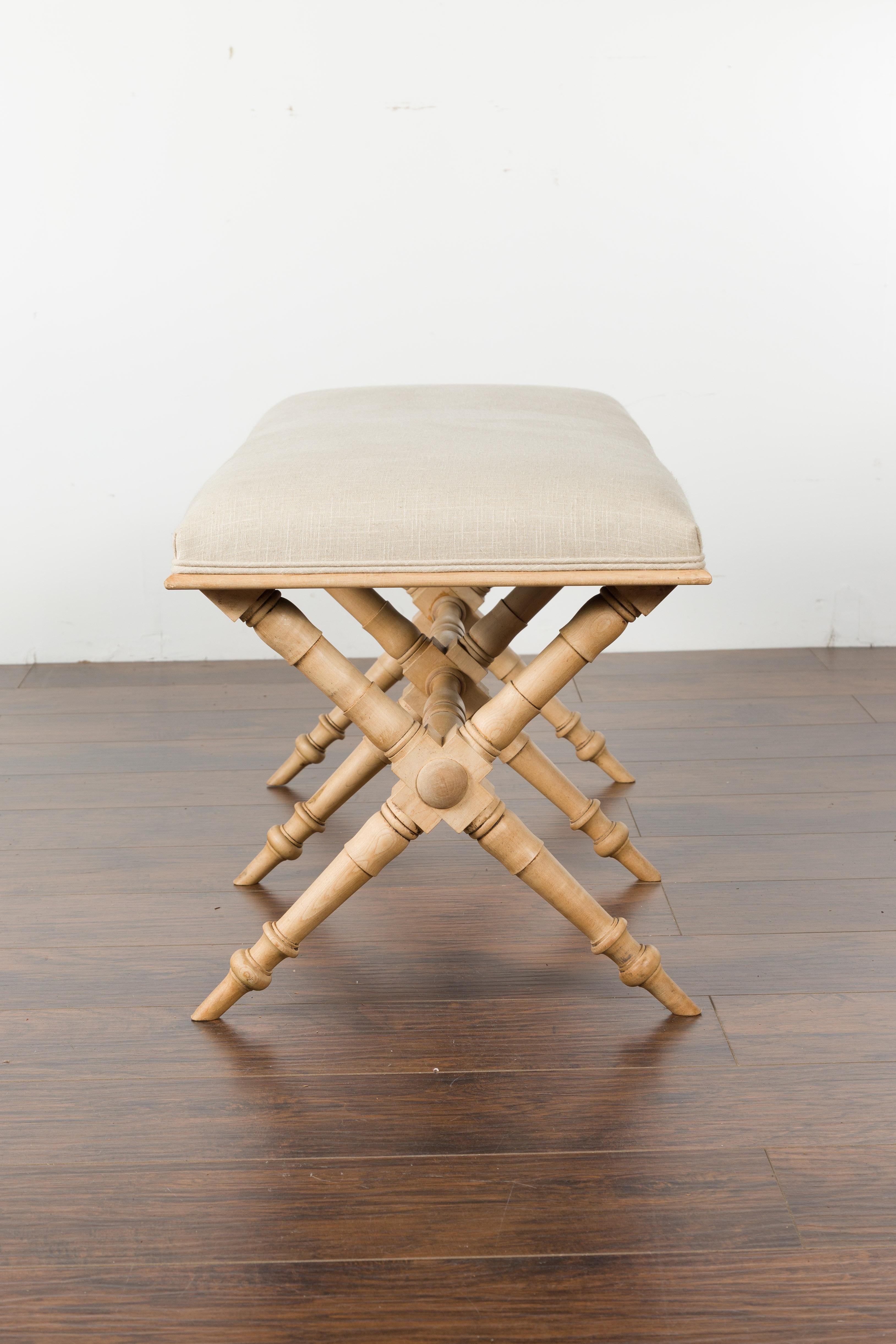 English Walnut Triple X-Form Bench with Faux Bamboo Base and New ...