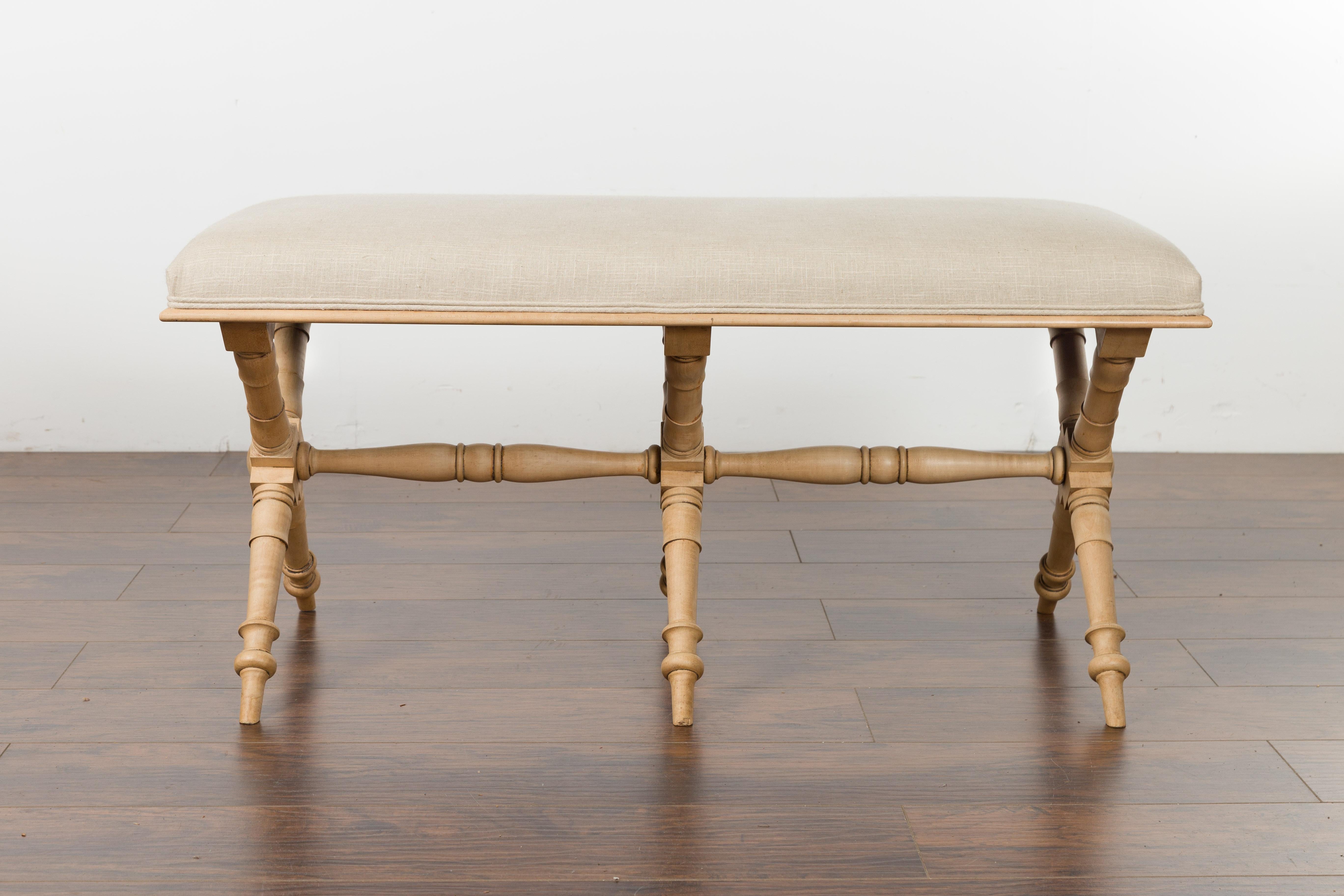 English Walnut Triple X-Form Bench with Faux Bamboo Base and New ...