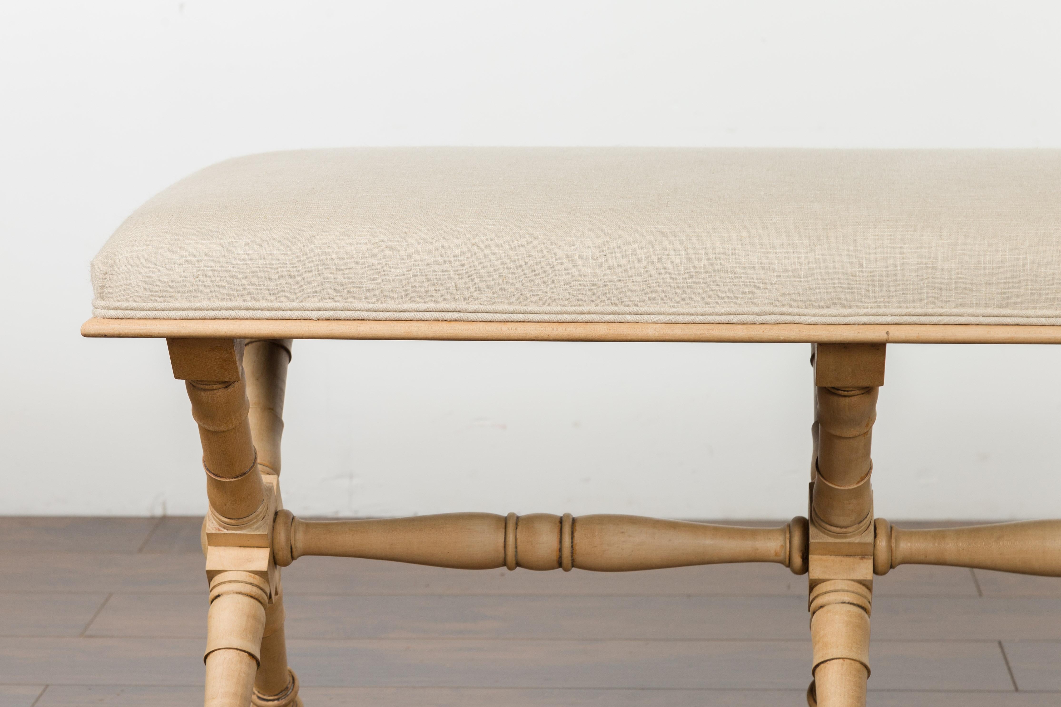 English Walnut Triple X-Form Bench with Faux Bamboo Base and New ...