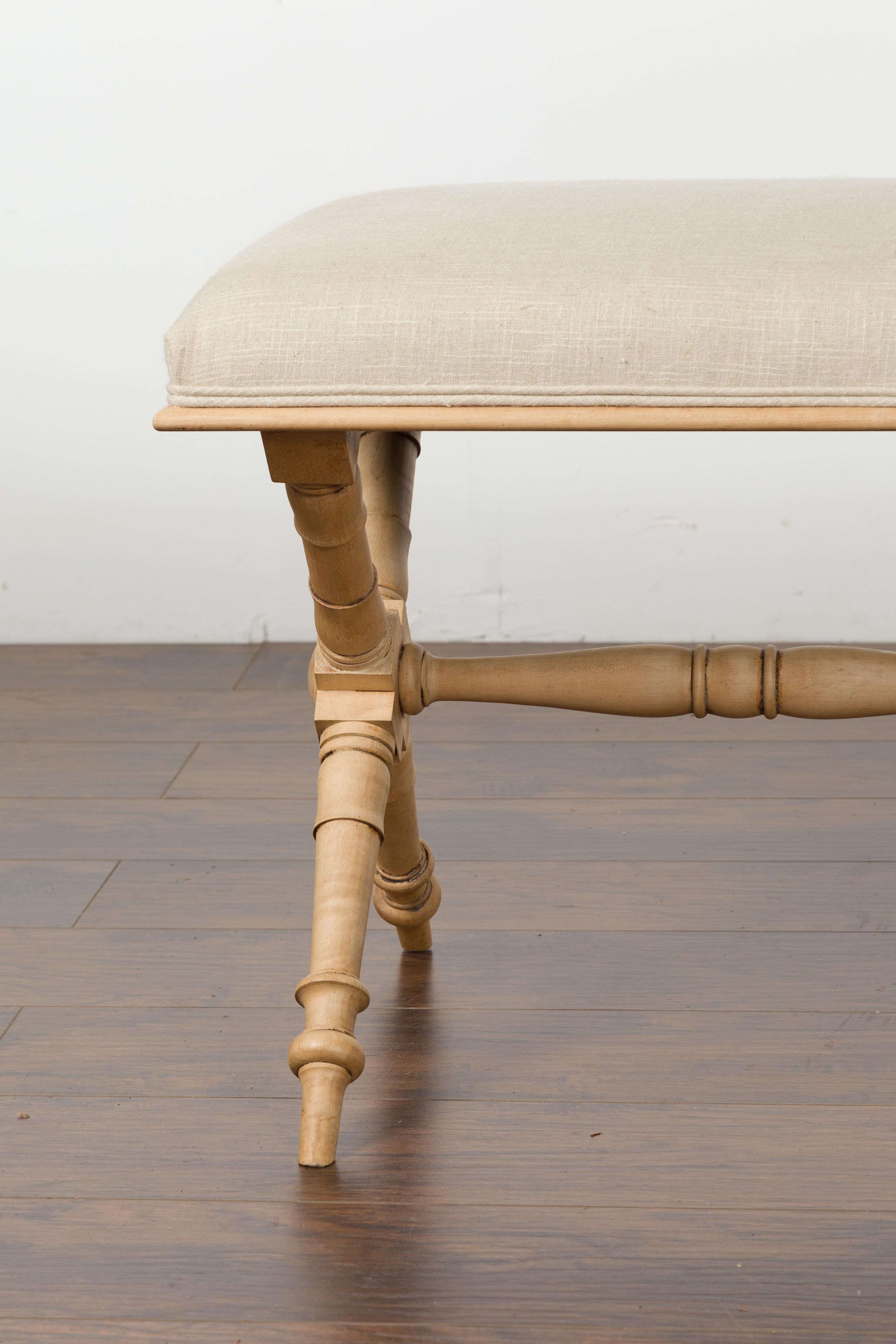 English Walnut Triple X-Form Bench with Faux Bamboo Base and New ...