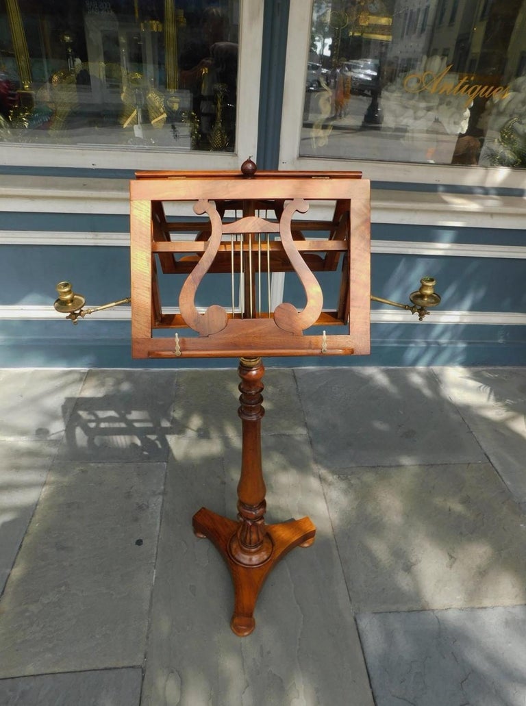 English Walnut Tripod Telescopic Music Stand with Orig. Candle Holders ...