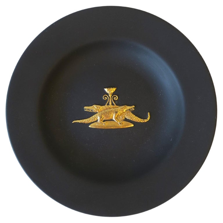 English Wedgwood Black Basalt and Gold Raised Relief Jewelry Dish For ...