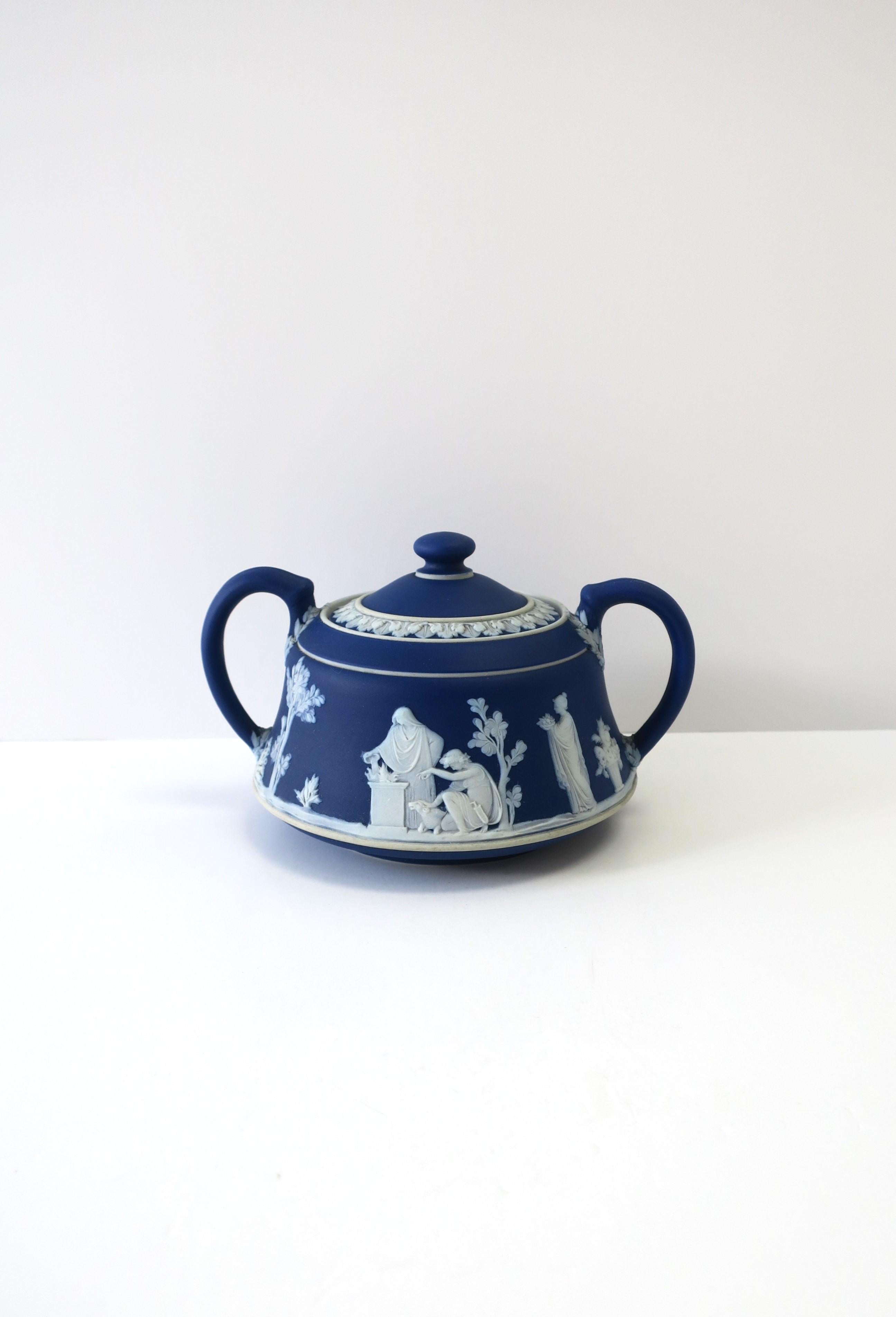 English Wedgwood Jasperware Blue and White Sugar Bowl and Creamer Neoclassical Style For Sale at ...