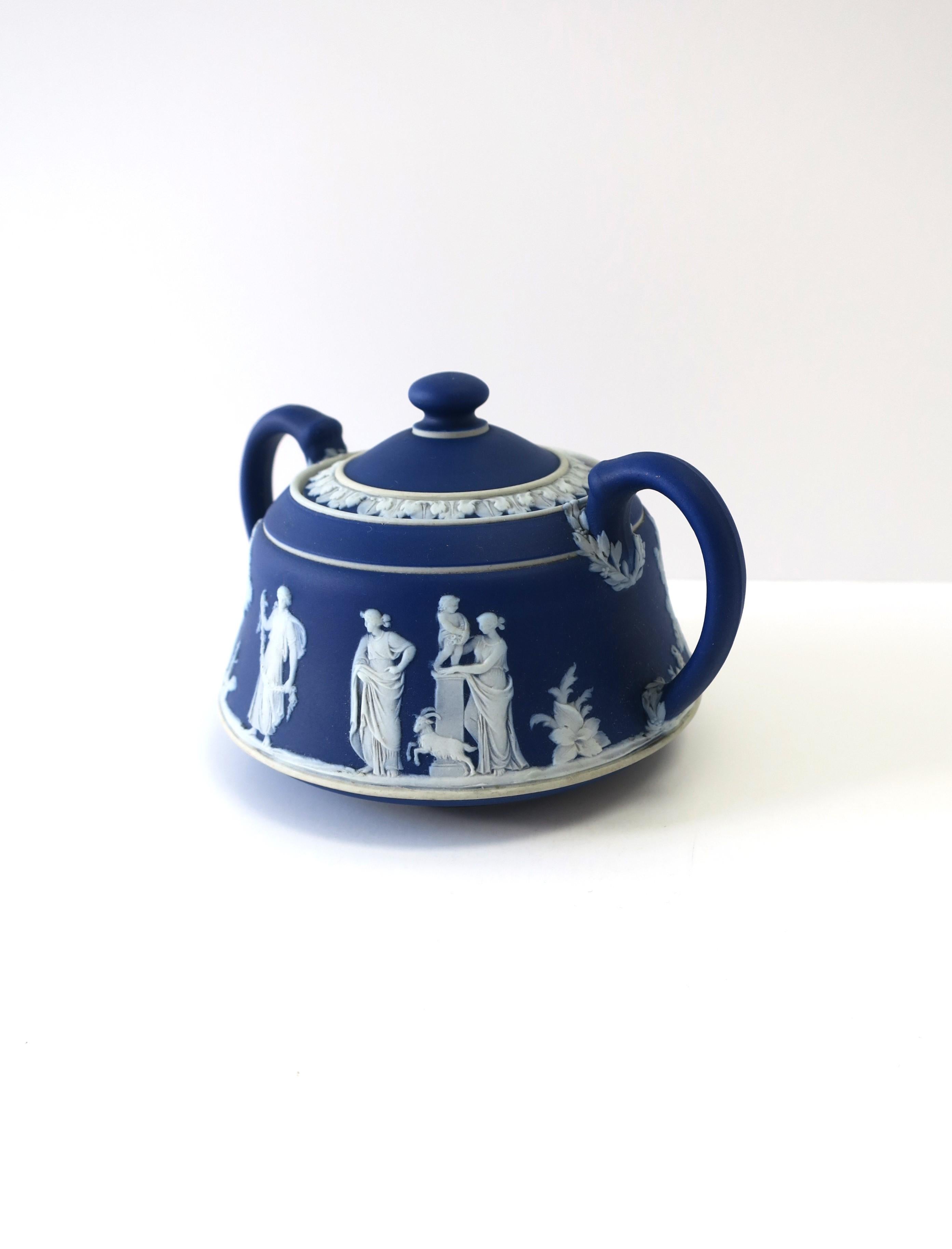 English Wedgwood Jasperware Blue and White Sugar Bowl and Creamer Neoclassical Style For Sale at ...