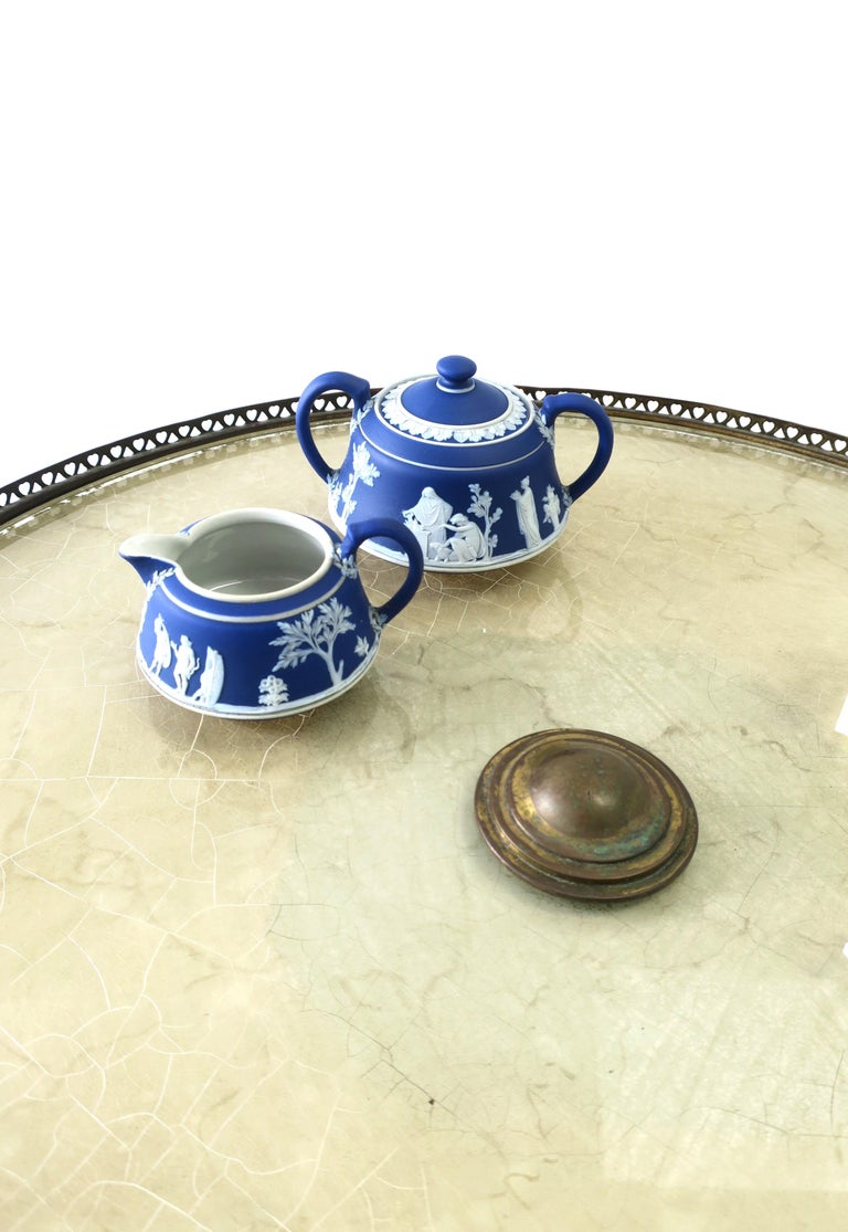 English Wedgwood Jasperware Blue and White Sugar Bowl and Creamer Neoclassical Style For Sale at ...