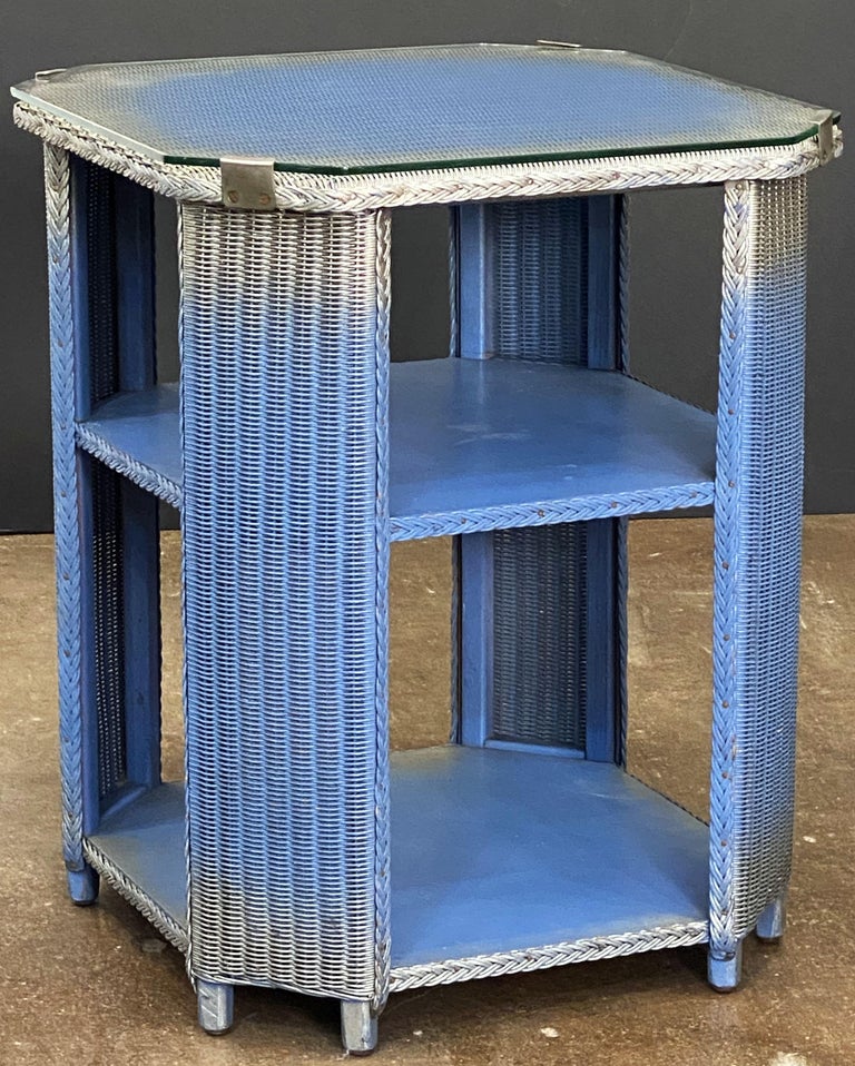 English Wicker Square Occasional or Garden Table with Glass Top by ...