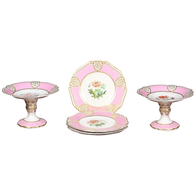 English Worcester Co. George Grainger Pink, White and Gilt Compotes For ...
