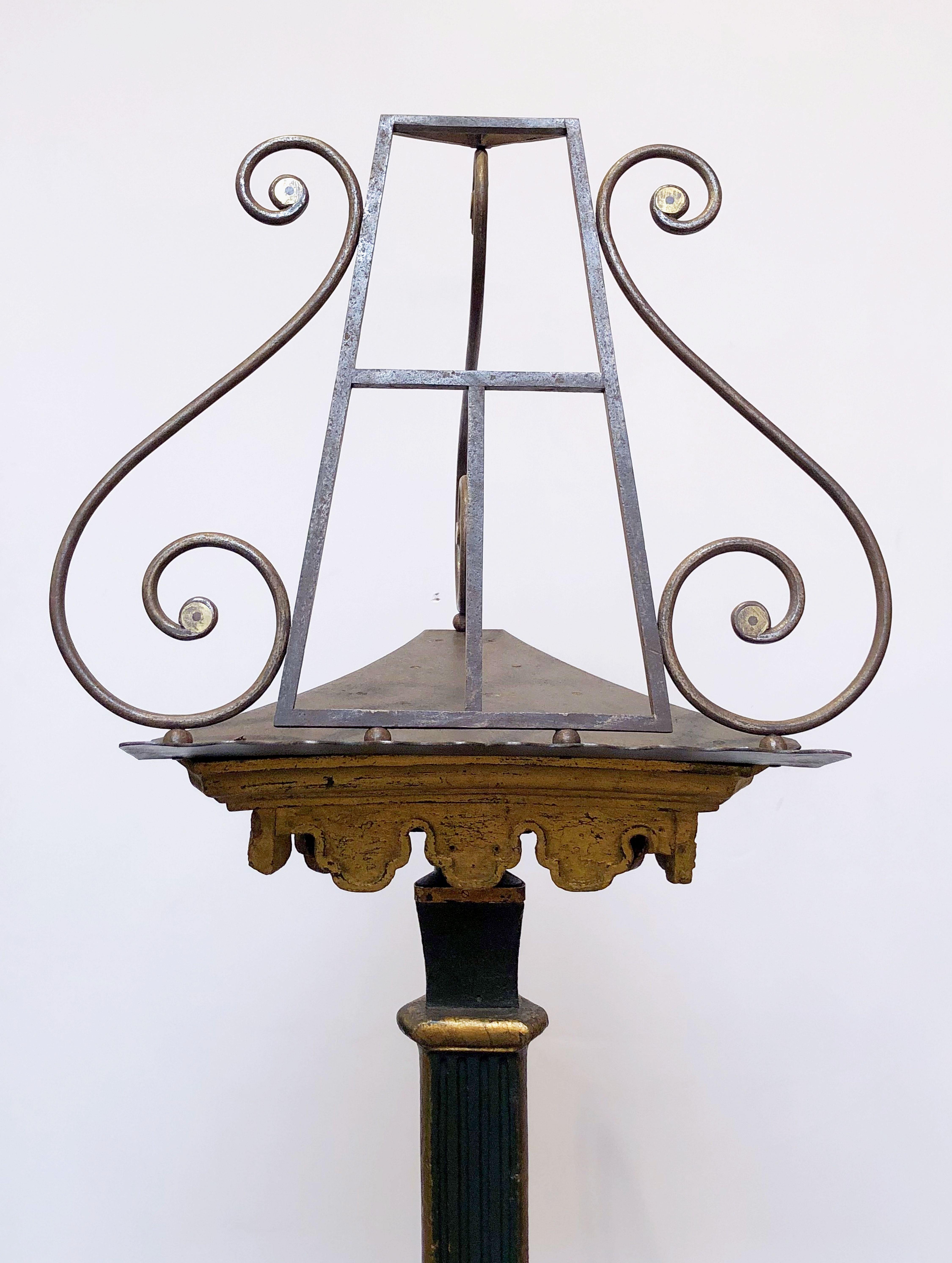English Wrought Iron Lectern or Music Stand on Carved Wood Plinth at ...