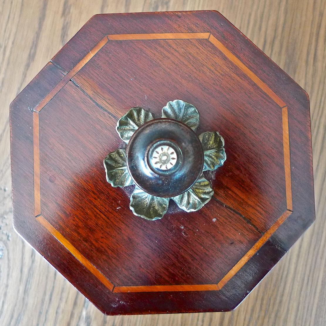 English XVIII Octagonal Mahogany Tea Caddy with Satinwood Inlay and ...