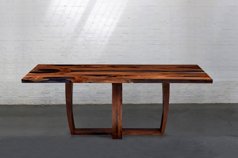 English Yew Table, ebony tinted resin, X trapeze legs by Jonathan Field ...