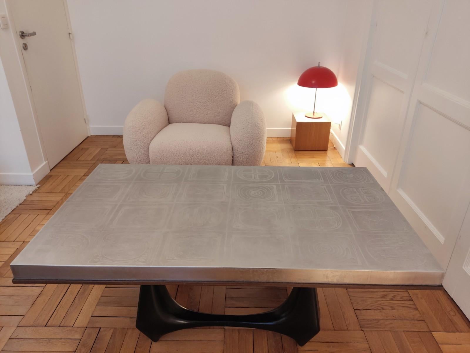 Engraved Aluminum Coffee Table, Heinz Lilienthal, 1960s at 1stDibs