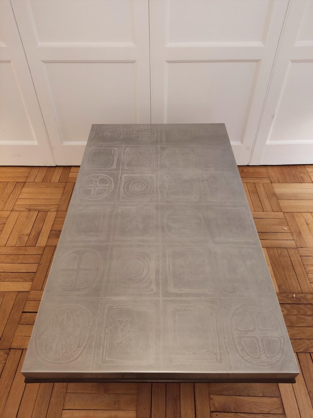 Engraved Aluminum Coffee Table, Heinz Lilienthal, 1960s at 1stDibs