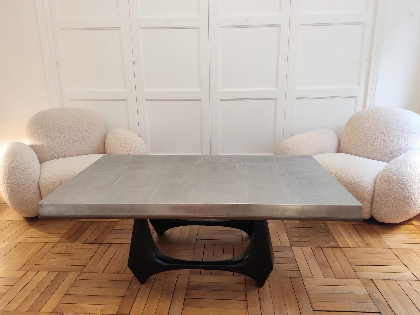 Engraved Aluminum Coffee Table, Heinz Lilienthal, 1960s at 1stDibs