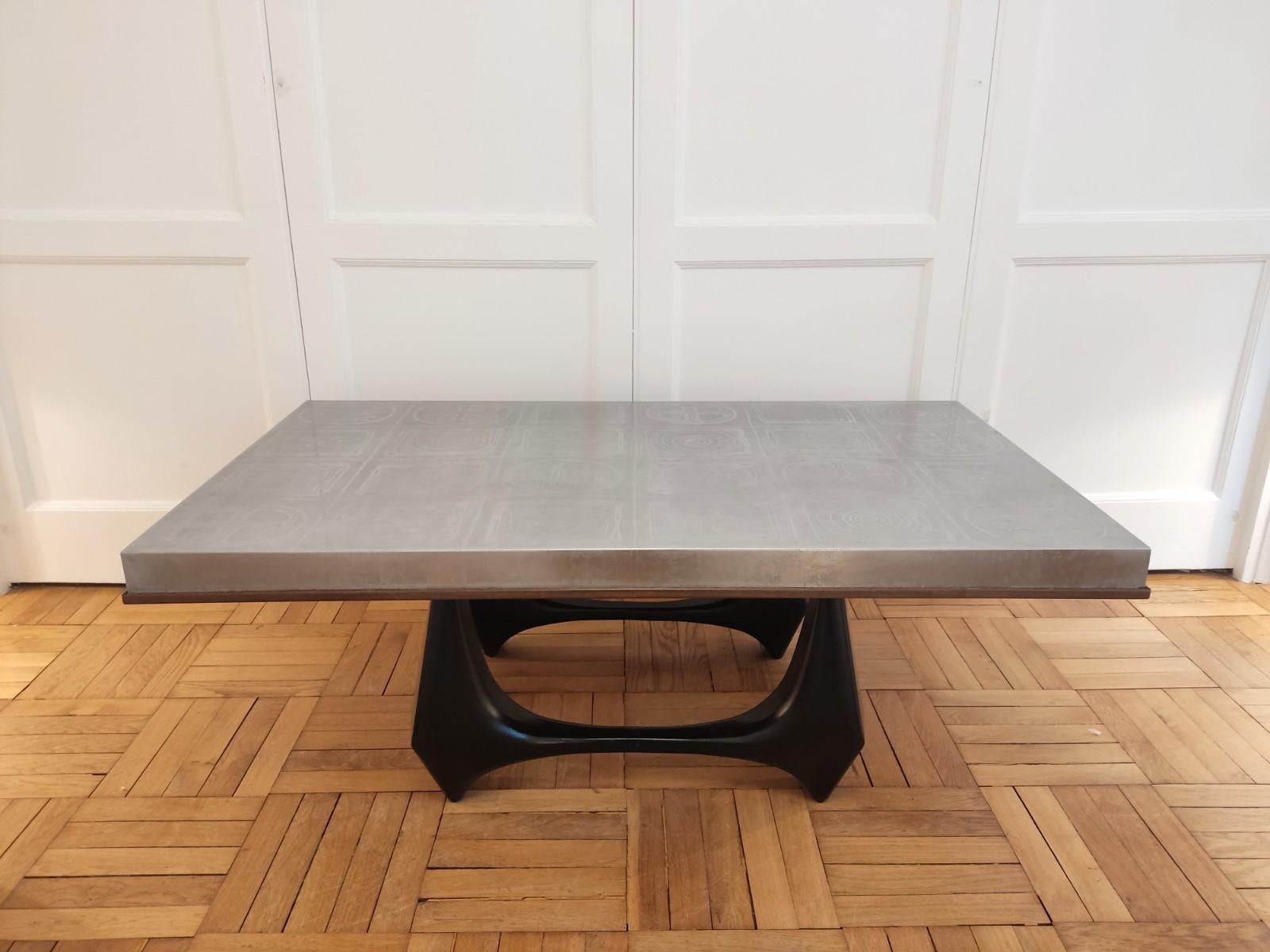 Engraved Aluminum Coffee Table, Heinz Lilienthal, 1960s at 1stDibs