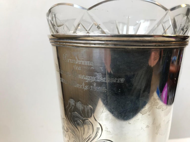 Engraved Antique Sterling Silver and Crystal Vase by C. C. Christensen ...