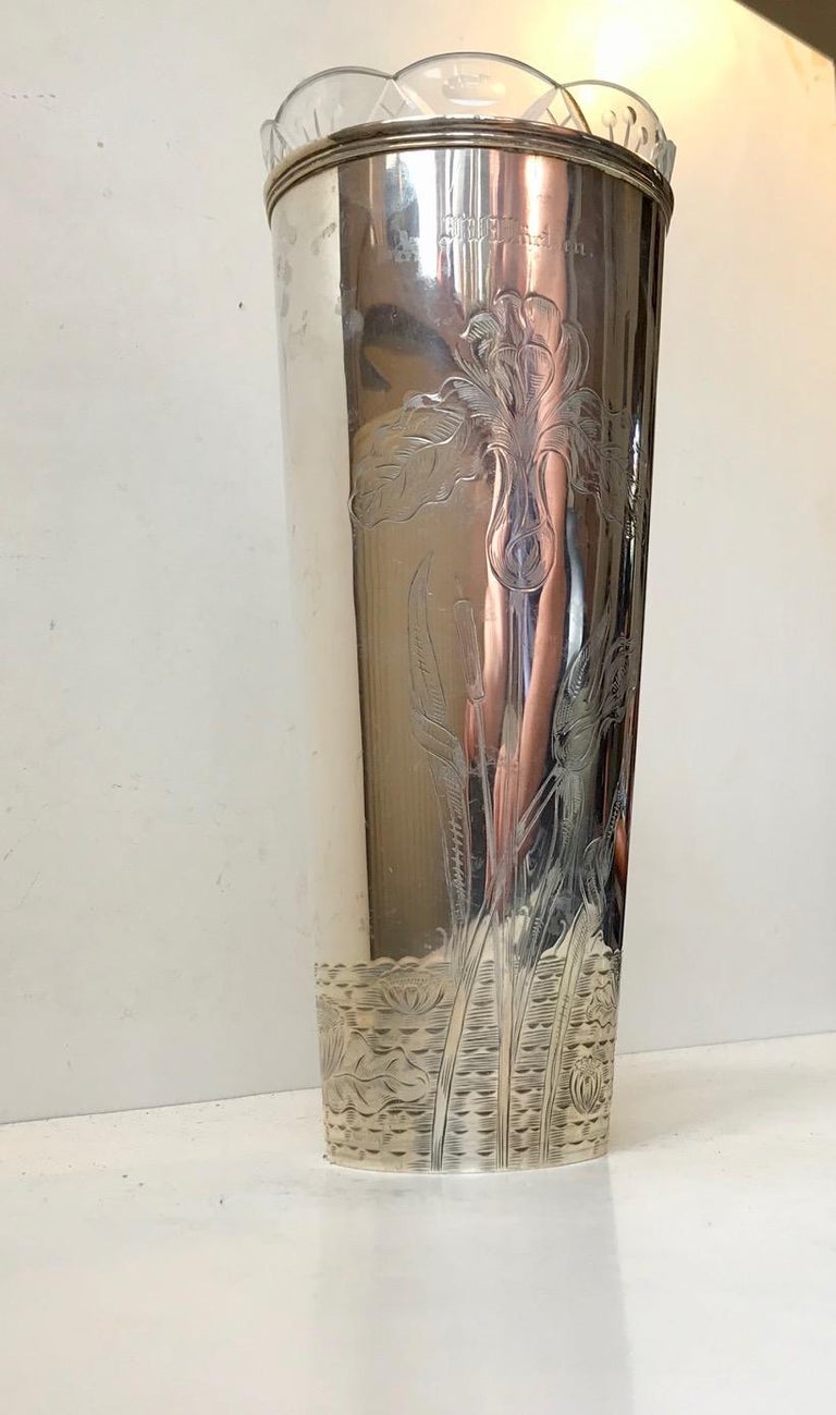 Engraved Antique Sterling Silver and Crystal Vase by C. C. Christensen ...