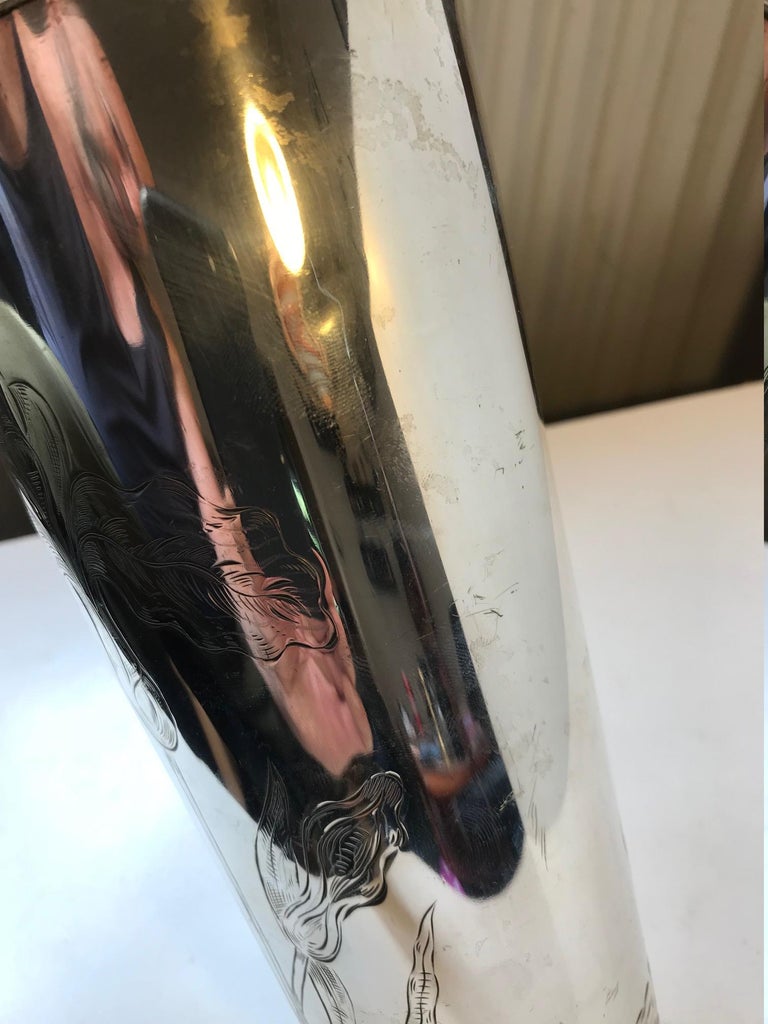 Engraved Antique Sterling Silver and Crystal Vase by C. C. Christensen ...