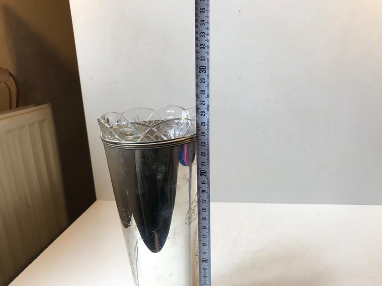 Engraved Antique Sterling Silver and Crystal Vase by C. C. Christensen ...