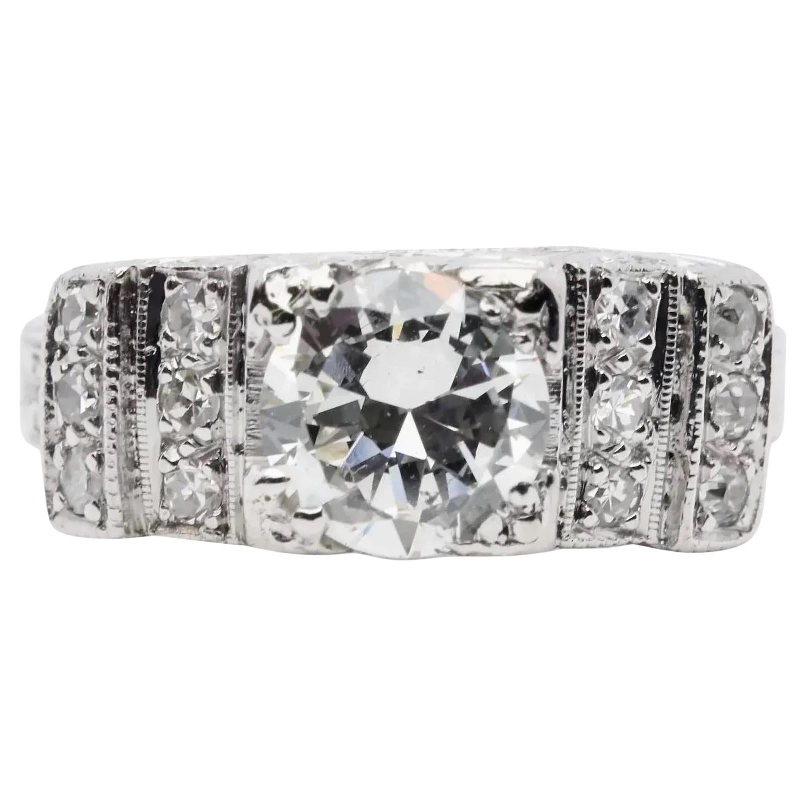 Engraved Art Deco 0.94Ctw Diamond Engagement Ring in Platinum For Sale ...