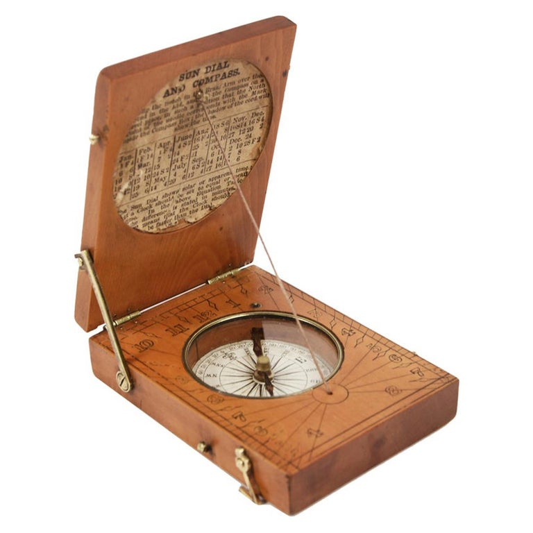 Engraved Boxwood Book Shaped Sundial Antique Time Measuring Instrument ...