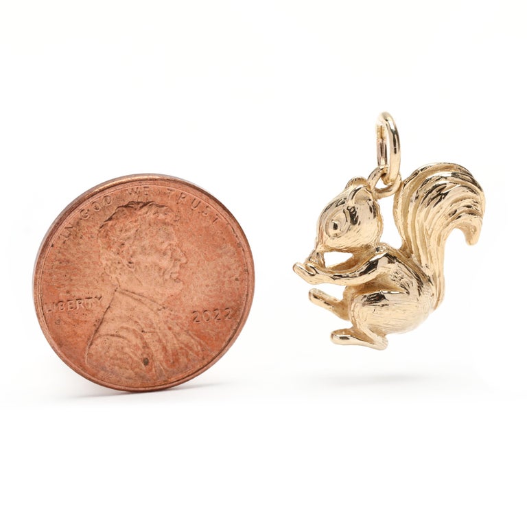 Engraved Gold Squirrel Charm, 14k Yellow Gold, Small Gold For Sale at ...