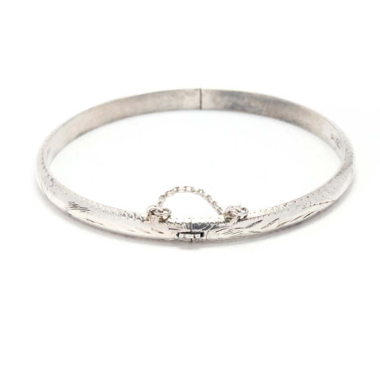 Engraved Hinged Bangle Bracelet, Sterling Silver For Sale at 1stDibs