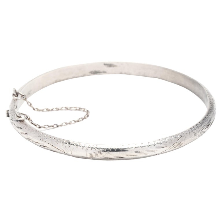 Engraved Hinged Bangle Bracelet, Sterling Silver For Sale at 1stDibs