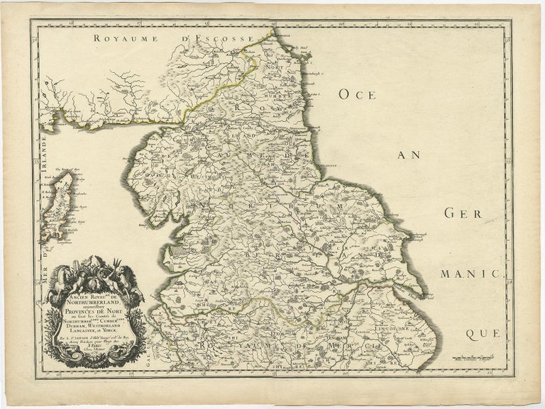 Engraved Map of Northern England, Focusing on Northumberland, 1658 For ...