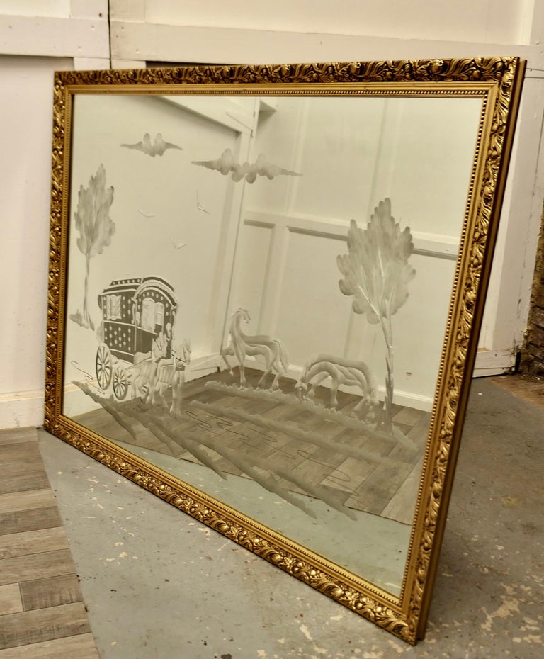Engraved Mirror, Horse Drawn Romany Caravan a Charming Folk Art ...