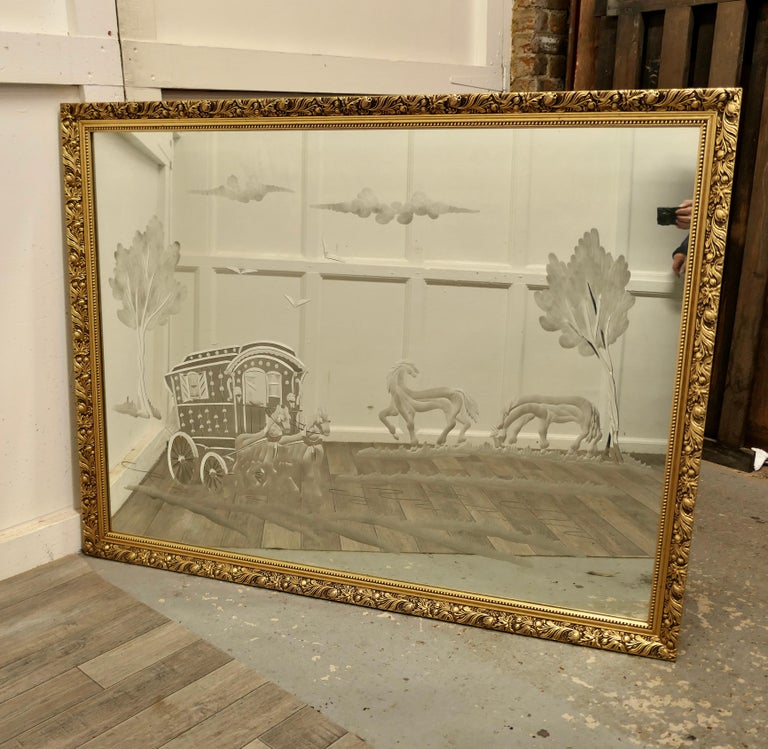 Engraved Mirror, Horse Drawn Romany Caravan a Charming Folk Art ...