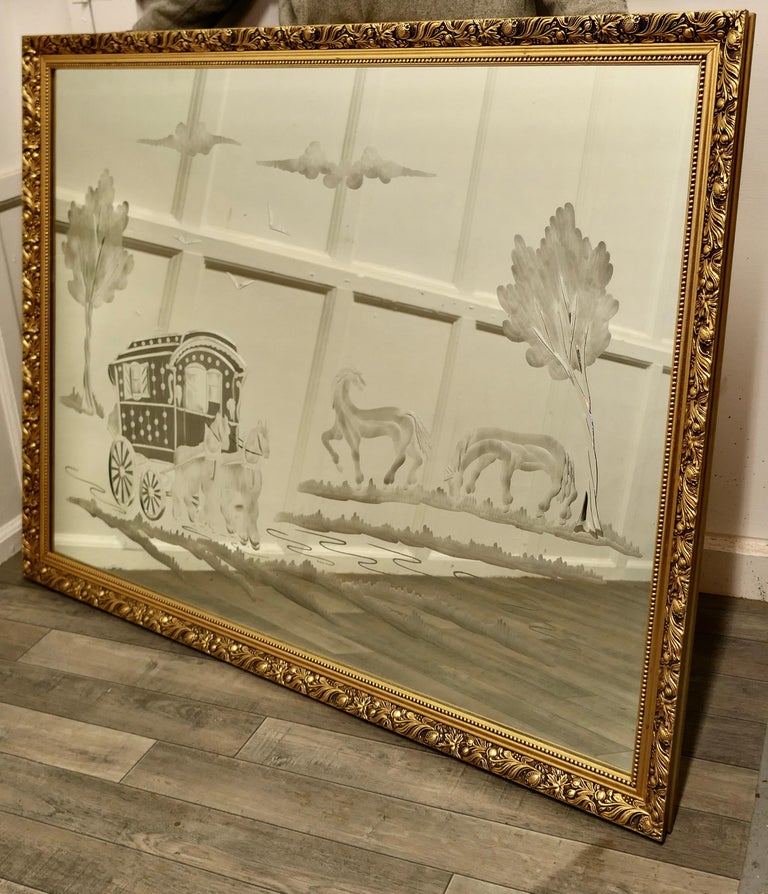 Engraved Mirror, Horse Drawn Romany Caravan a Charming Folk Art ...