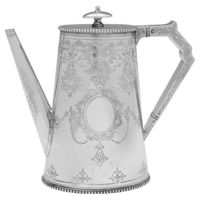 Engraved Victorian 'Can Shape' Sterling Silver Coffee Pot - London 1875 ...