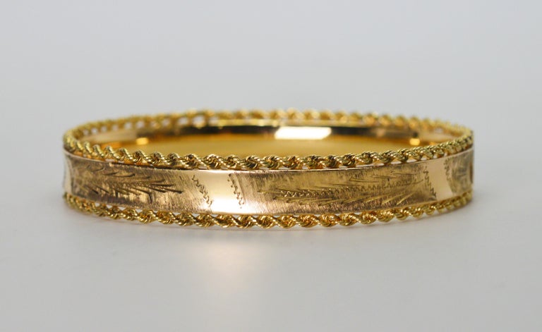 Engraved Yellow Gold Rope Bangle Bracelet at 1stDibs
