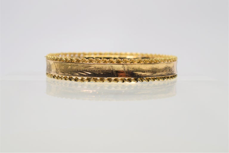 Engraved Yellow Gold Rope Bangle Bracelet at 1stDibs