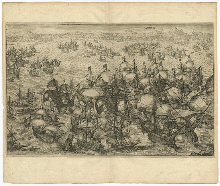Engraving of Dutch Attacking the Portuguese Fleet off Bantam, Indonesia ...