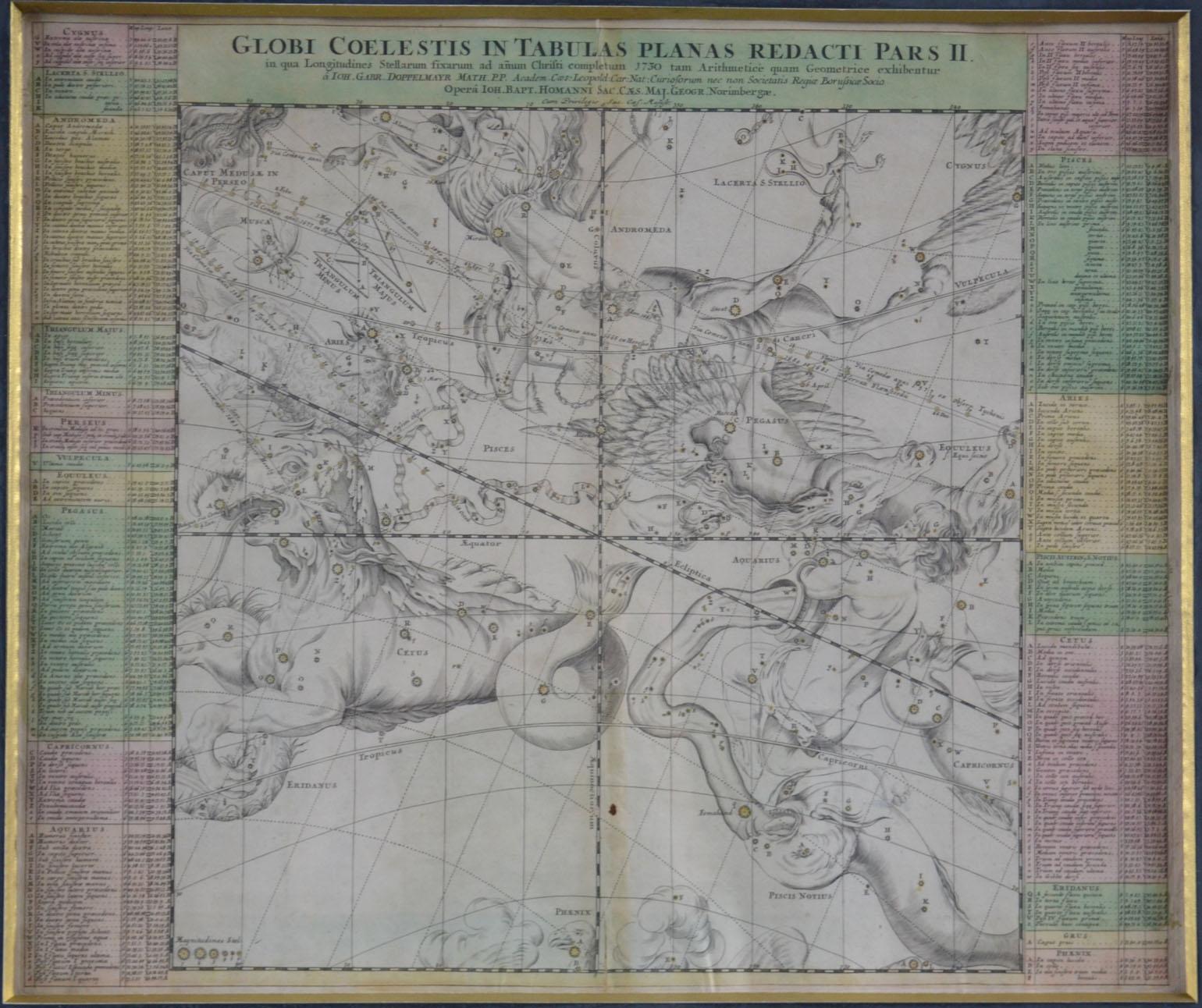 Six 18th Century Celestial Charts Engravings in Brass Frames by ...