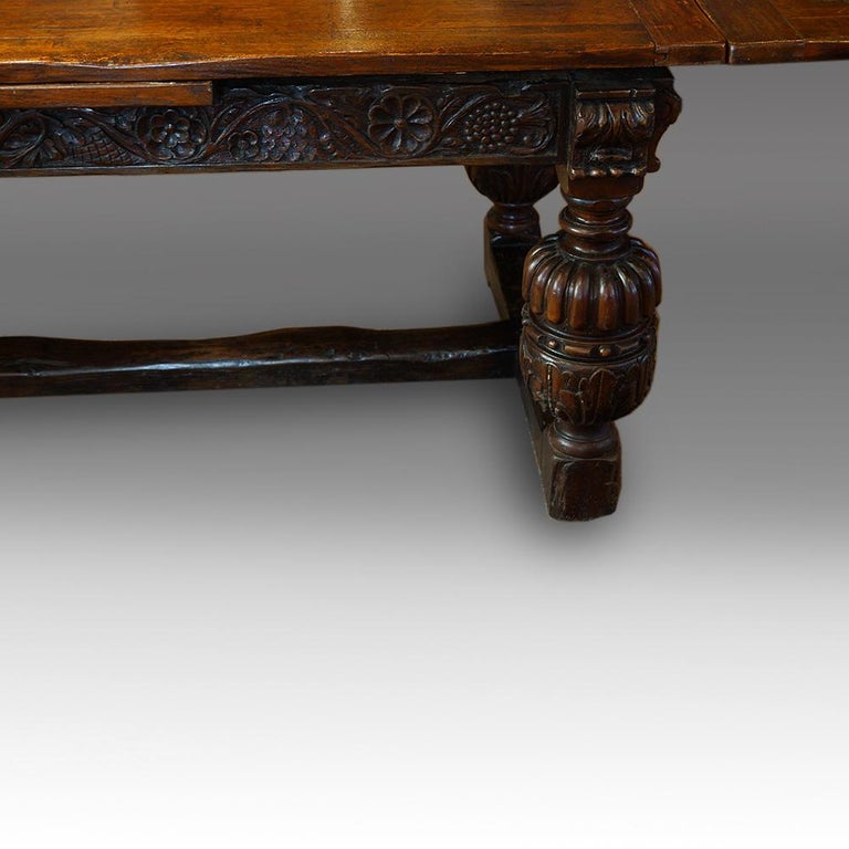 English Elizabethan Style Massive Oak Draw Leaf Dining Table, circa ...
