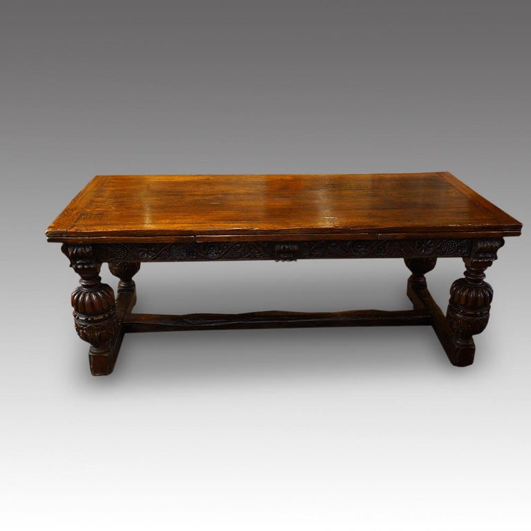 English Elizabethan Style Massive Oak Draw Leaf Dining Table, circa ...