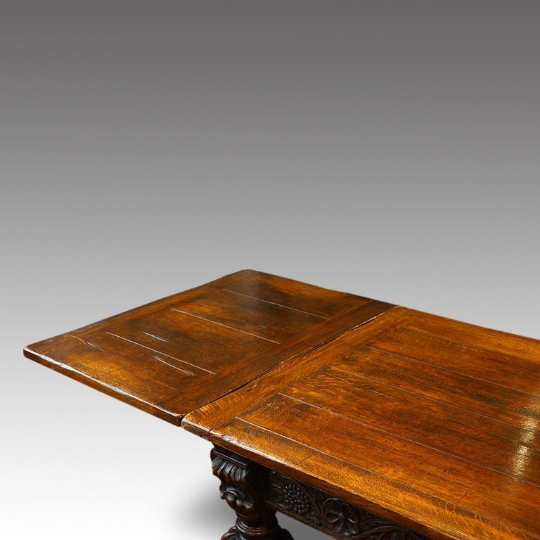 English Elizabethan Style Massive Oak Draw Leaf Dining Table, circa ...