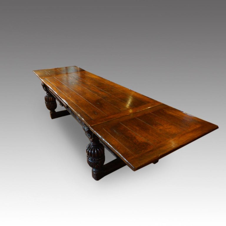 English Elizabethan Style Massive Oak Draw Leaf Dining Table, circa ...